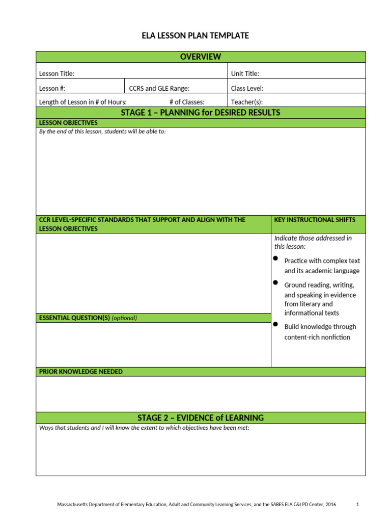 Ela Lesson Plan Template | PDF