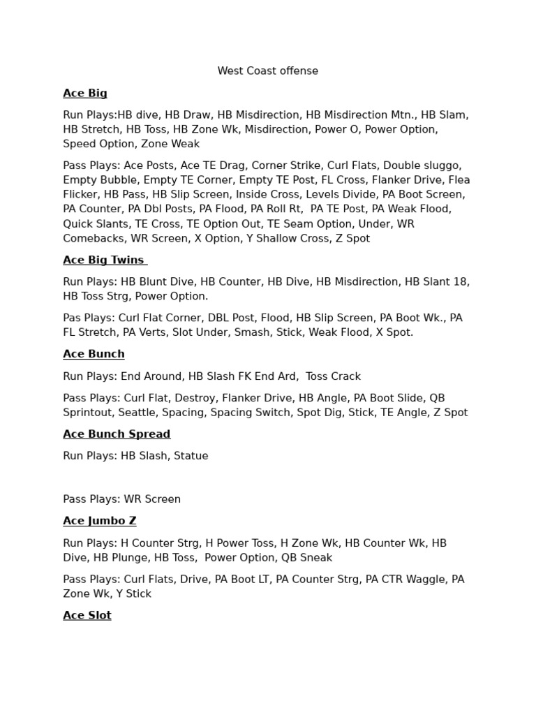 West Coast offense playbook | PDF