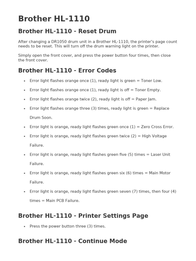 Brother HL 1110 Error Code | PDF