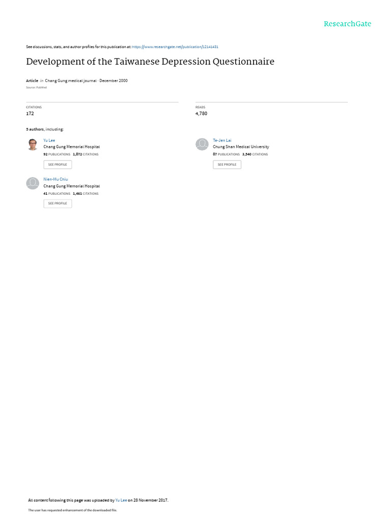 Depression Questionnaire | PDF