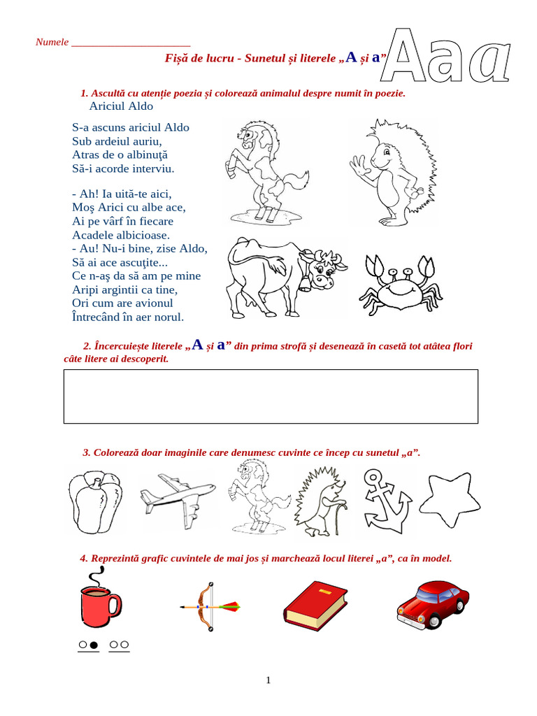 Fișă de Lucru - Sunetul Și Literele Și ": Numele | PDF