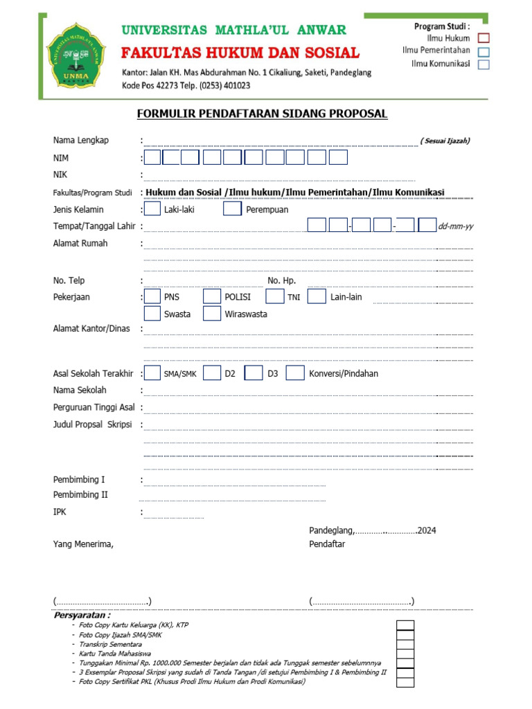 Formulir Pendaftaran Sidang Proposal | PDF