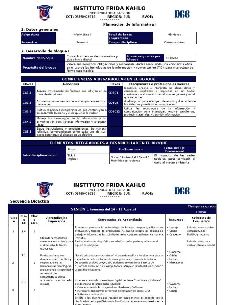 Plan - Info I Lic - Fernanda Hdez Yañez | PDF
