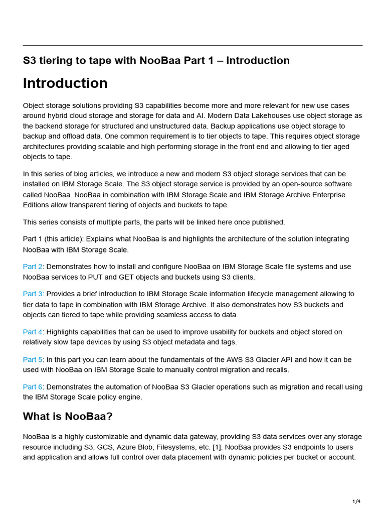 IBM S3 Tiering To Tape With NooBaa Part 1 | PDF