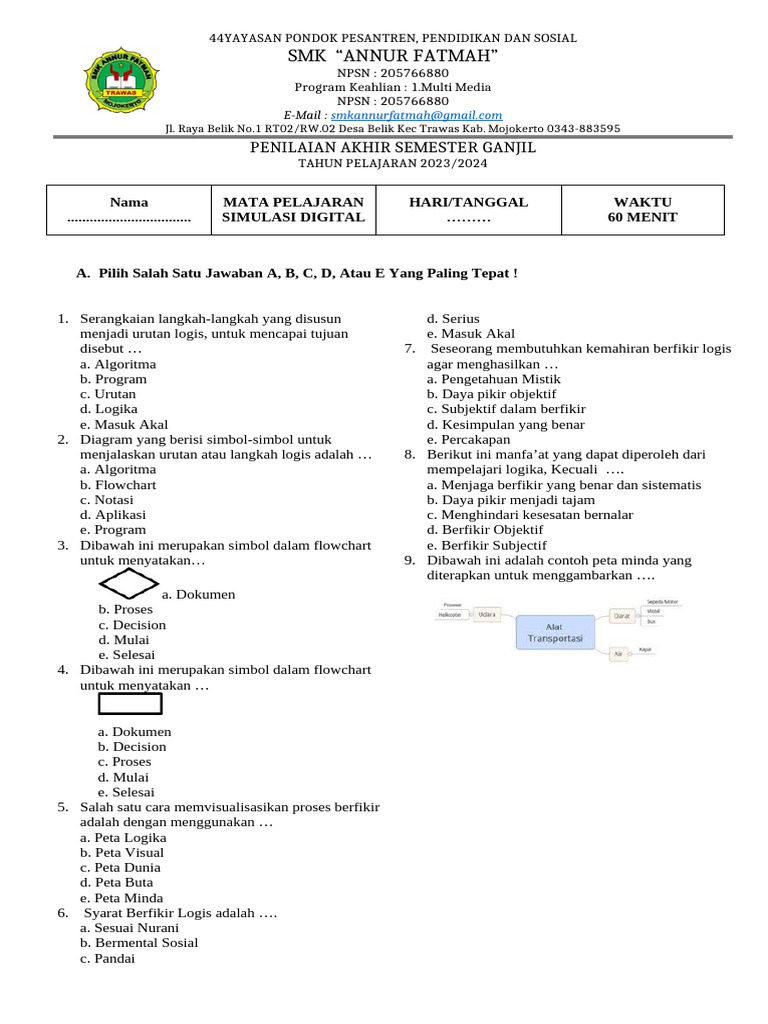 SOAL SIMDIG Kls X 20242025 | PDF