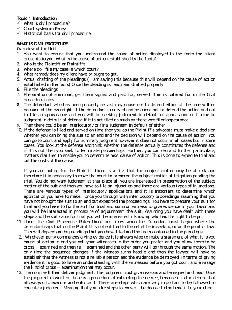 Civil Procedure Notes 1 - 20 | PDF