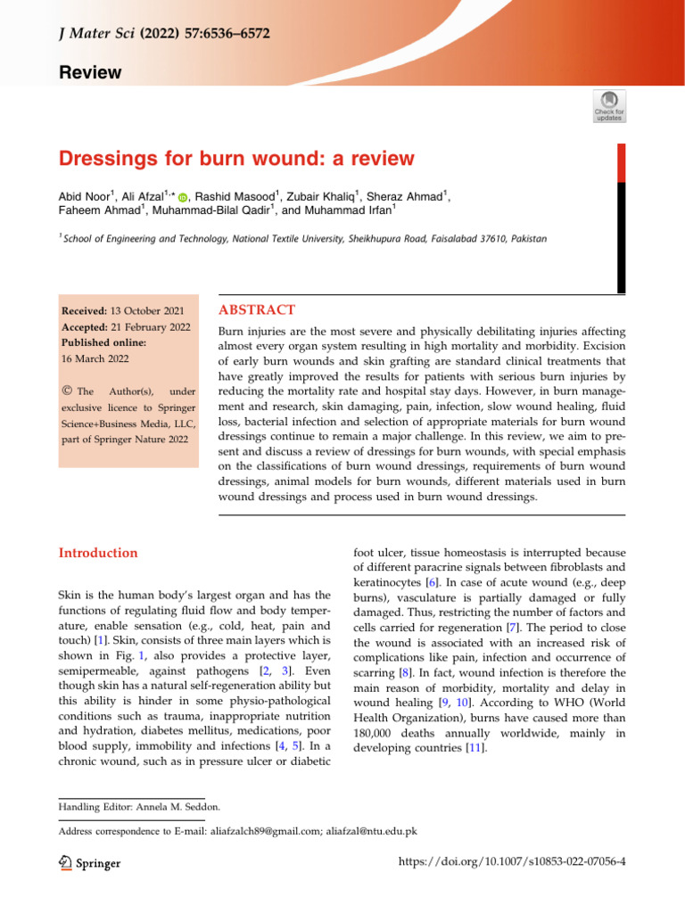 Dressings For Burn Wound: A Review | PDF
