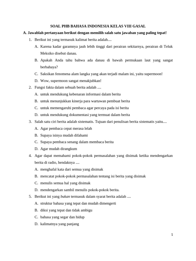 Soal PHB B.indo 8 Gasal | PDF