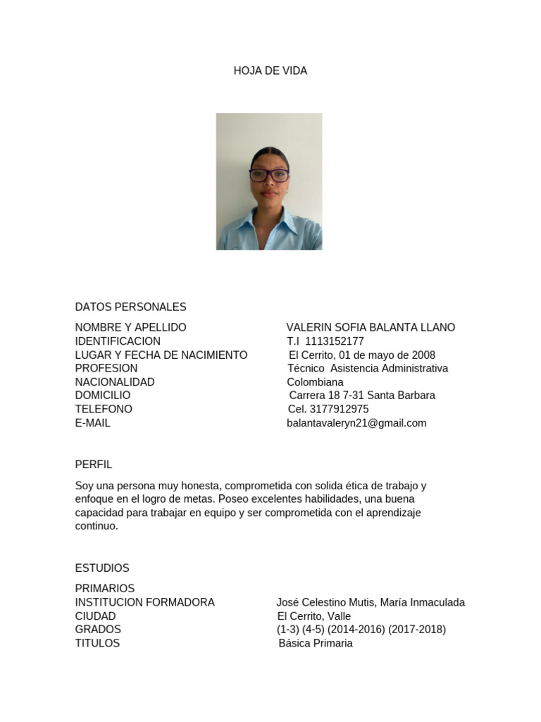 Hoja de Vida Valerin | PDF