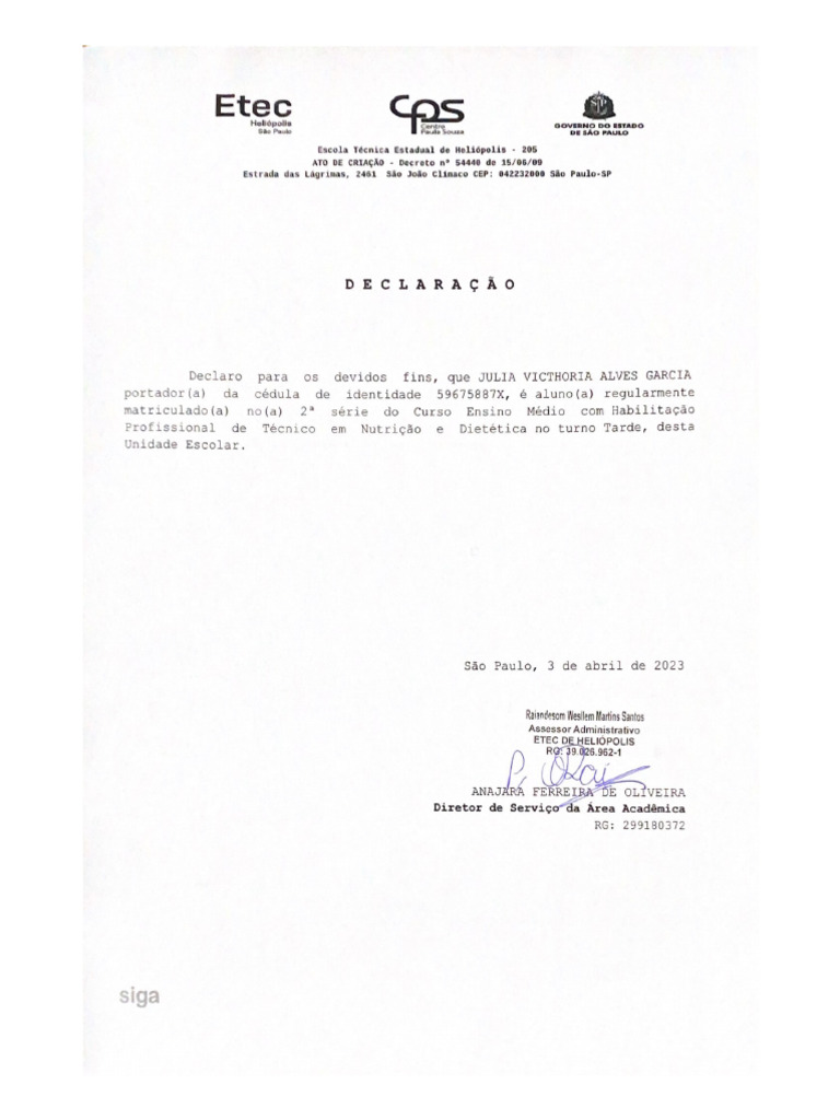 Comprovante Escolaridade | PDF