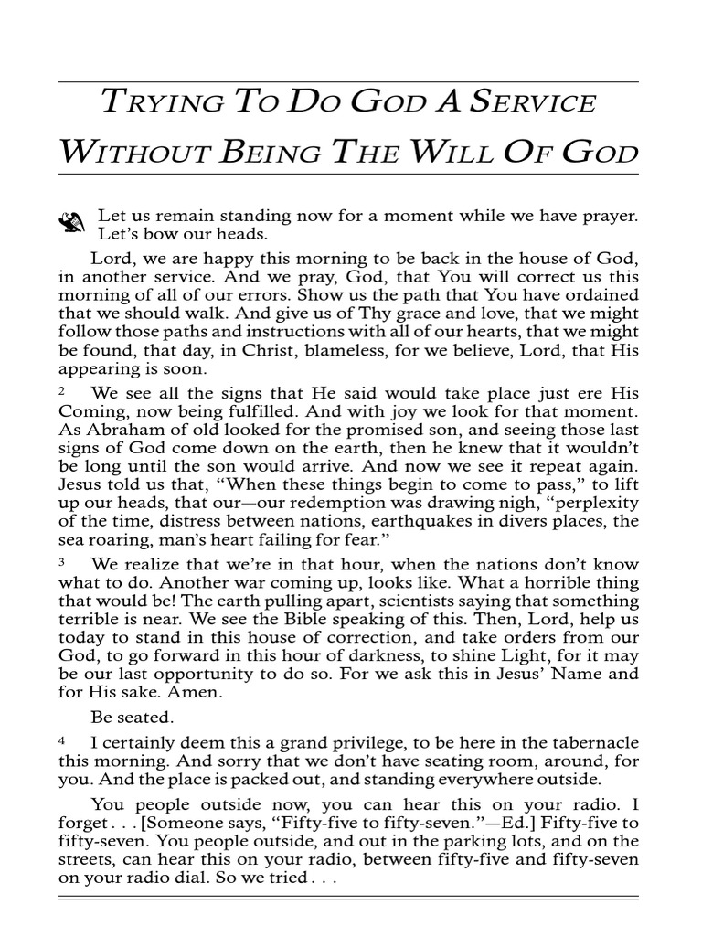 65-0718M Trying To Do God A Service Without Being The Will of God VGR | PDF