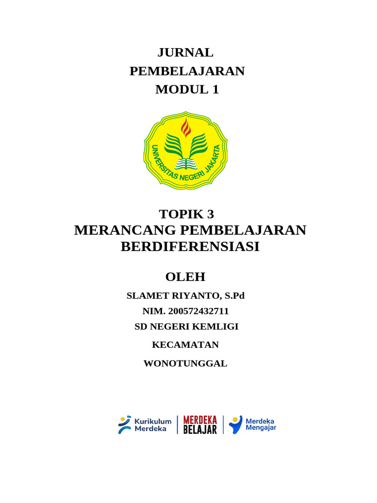 Jurnal Dan Aksi Nyata Modul 1 Slamet Riyanto, S.Pd. | PDF