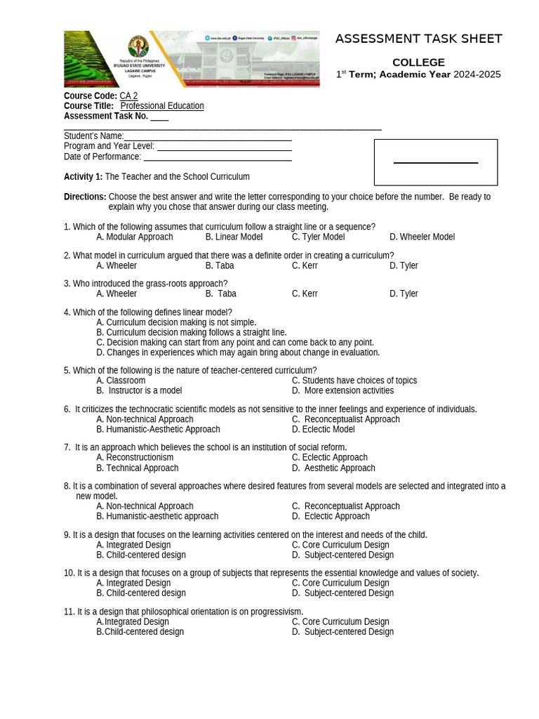 Exercise 1 Curriculum Development 2024 | PDF