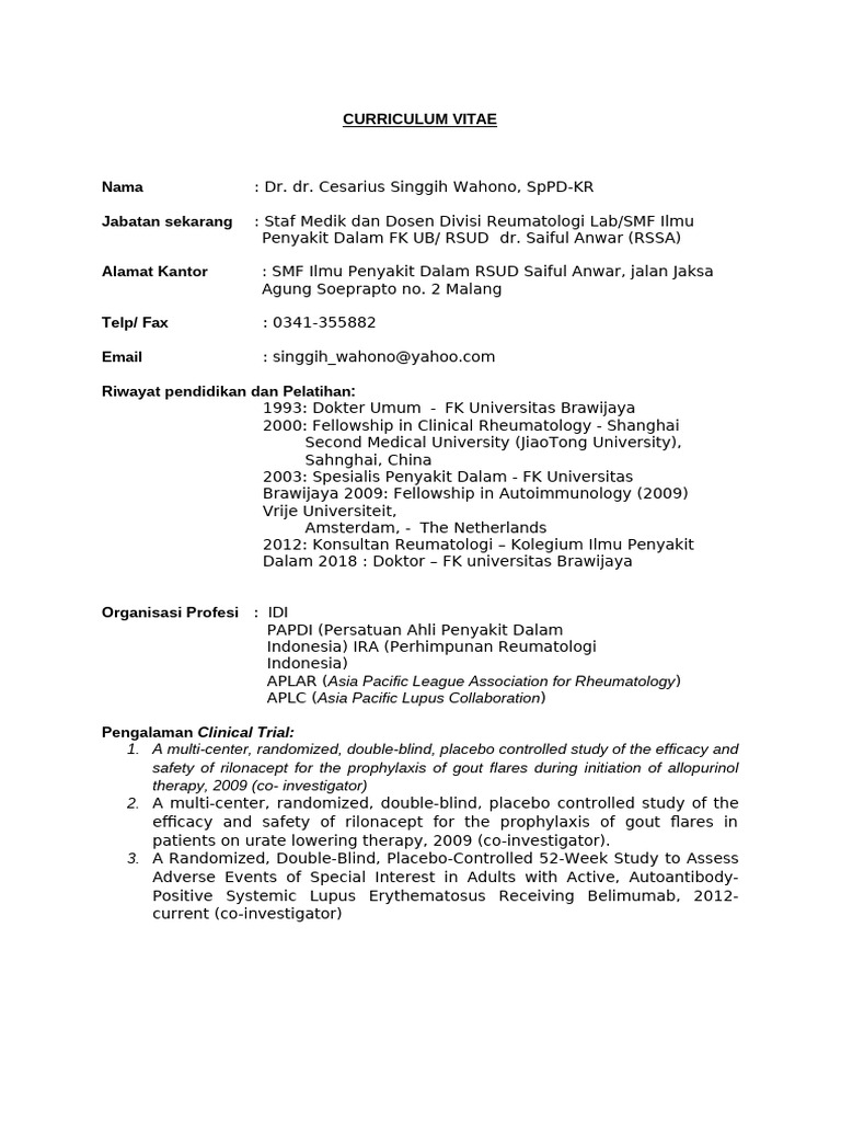 CV Dr. Singgih | PDF