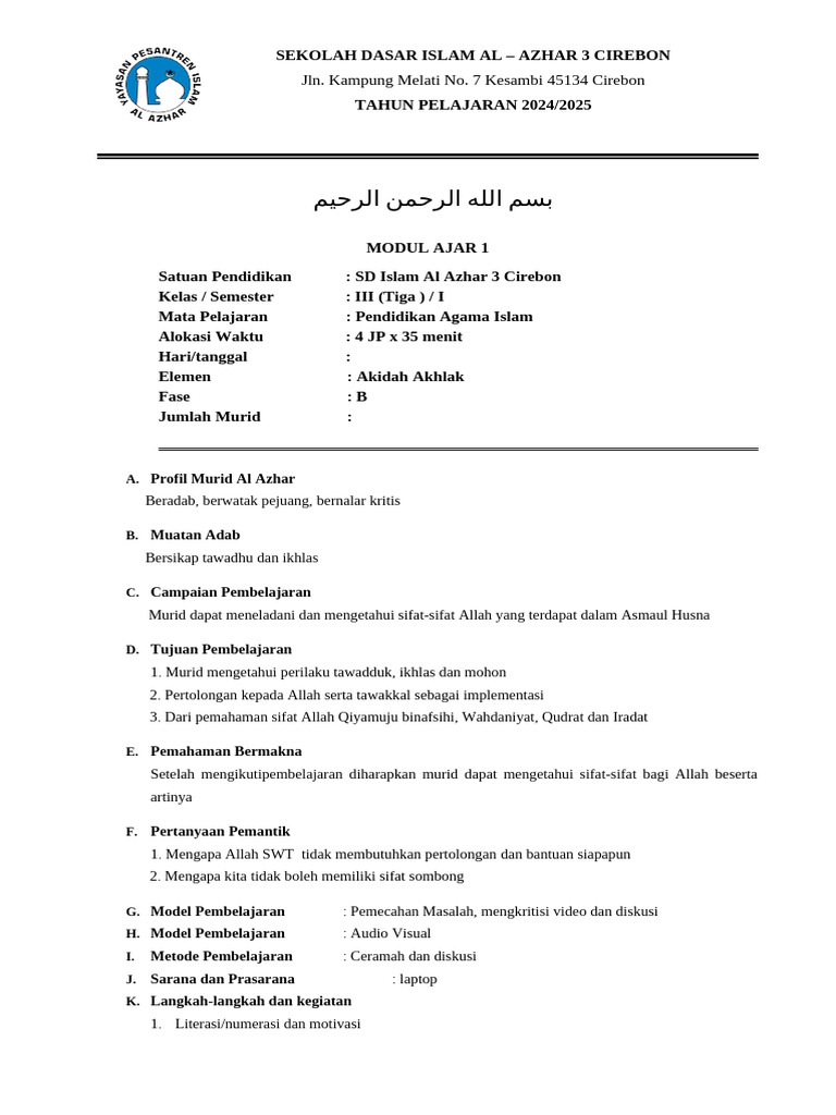 Modul Ajar Pai 3 | PDF