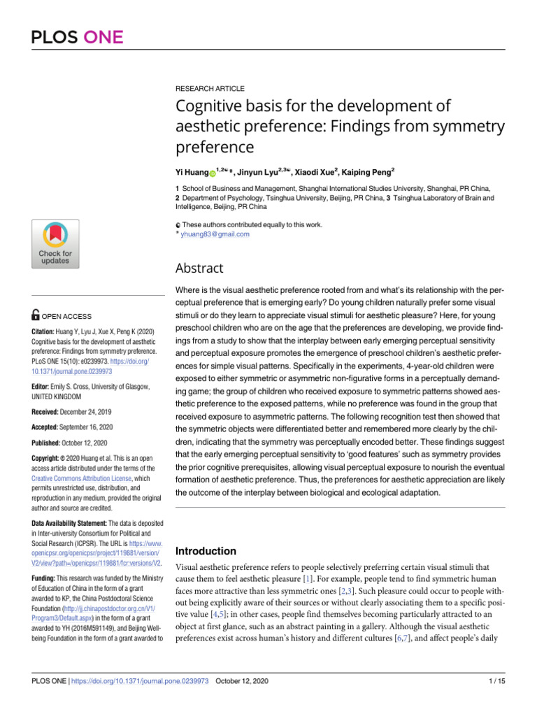Cognitive Basis For The Development of Aesthetic Preference: Findings ...