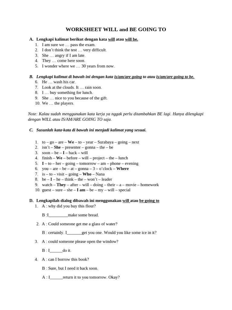 WORKSHEET WILL and BE GOING TO | PDF