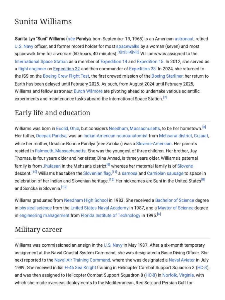 Sunita Williams - Wikipedia | PDF