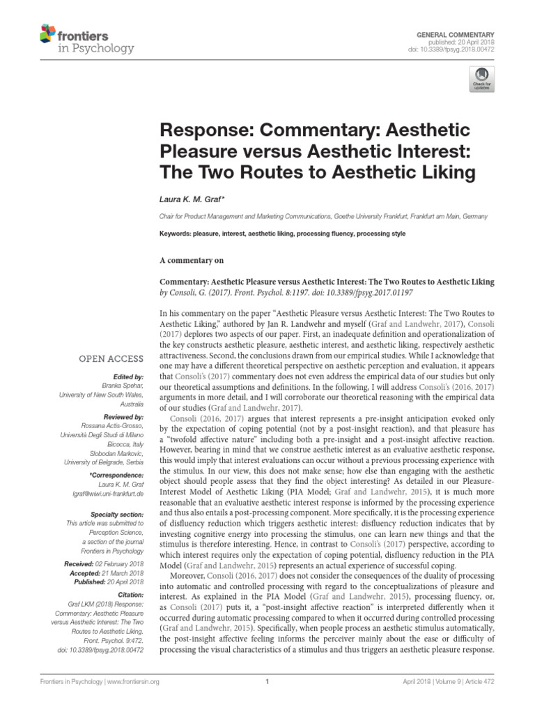 Graf Laura K M - Response. Commentary. Aesthetic Pleasure Versus ...