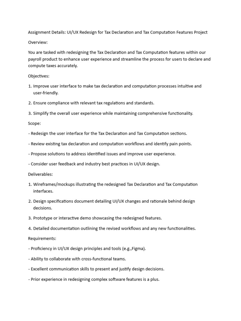 Assignment Details UIUX Redesign For Tax Declaration and Tax - Final | PDF