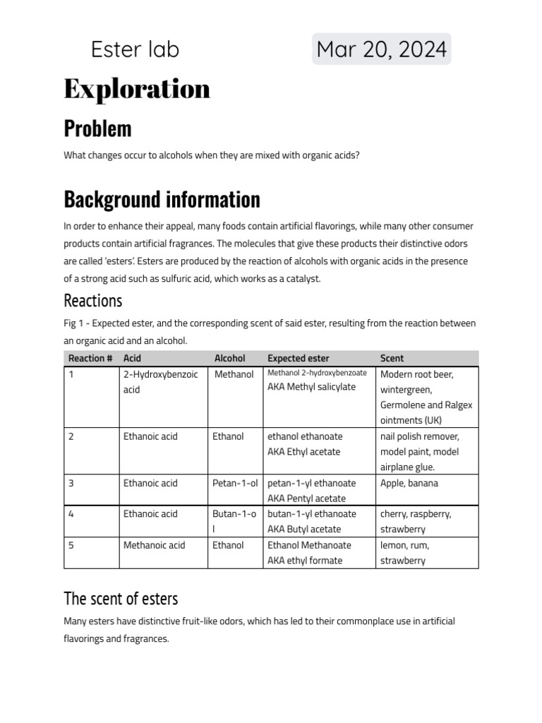 Ester Lab Report | PDF | Ester | Acetic Acid