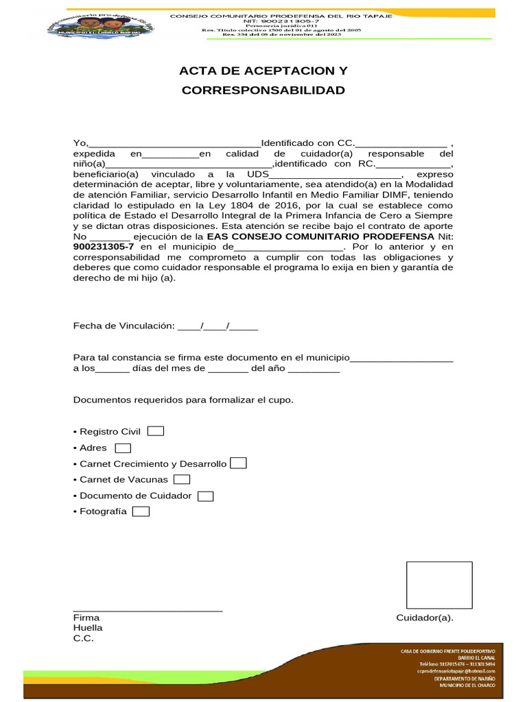 Acta de Aceptacion y Corresponsabilidad | PDF