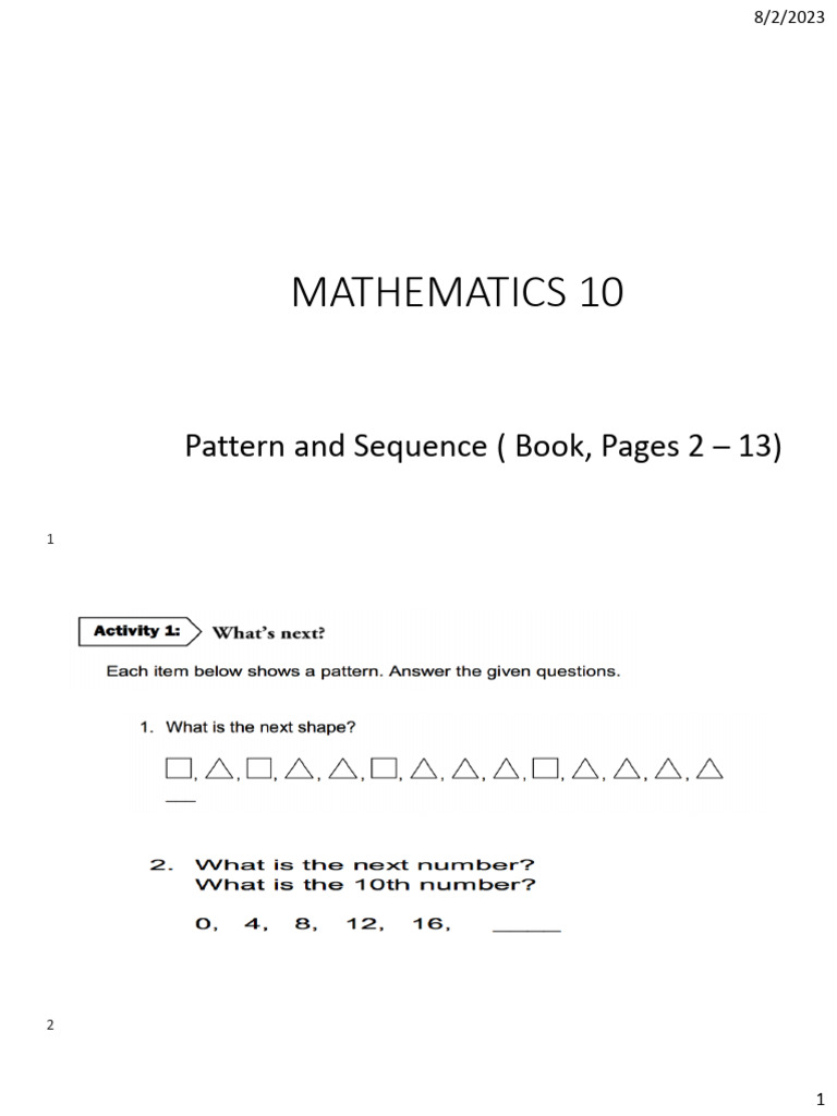 Pattern - Sequence - INTRO DISCUSSION 23-24 HANDOUT | PDF