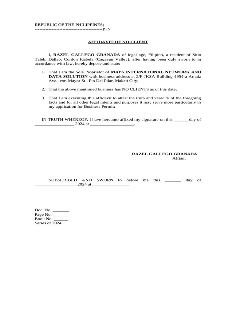 Affidavit of No Client | PDF