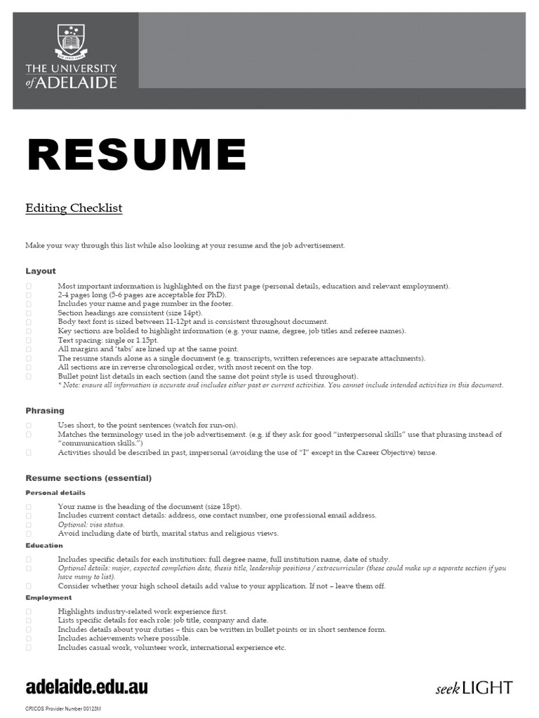 Resume - Checklist | PDF