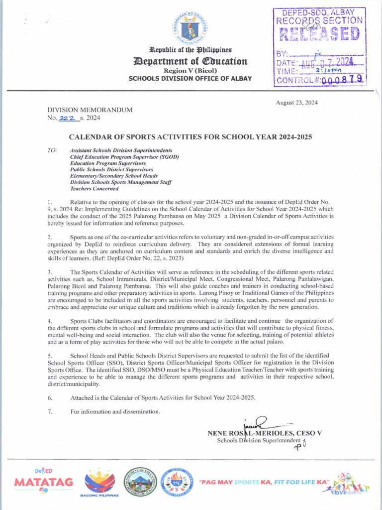 DM 222 s.2024 Calendar of Sports Activities For School Year 2024 2025 2 ...