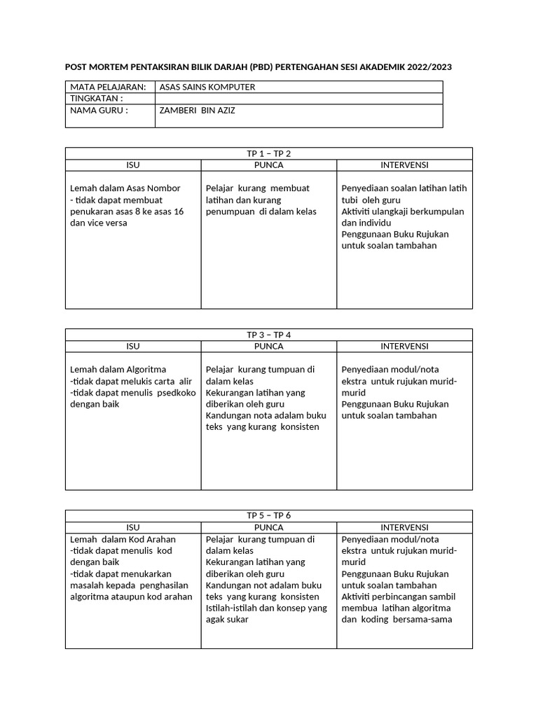 Borang Post Mortem PBD Ask | PDF