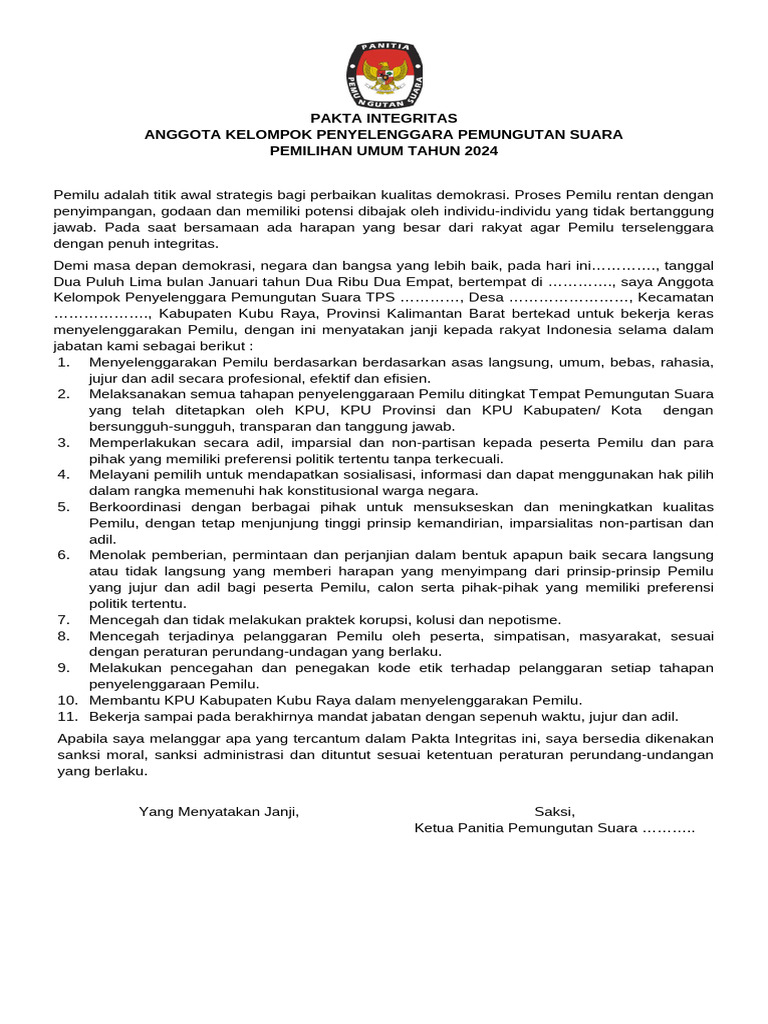 PAKTA INTEGRITAS KPPS | PDF