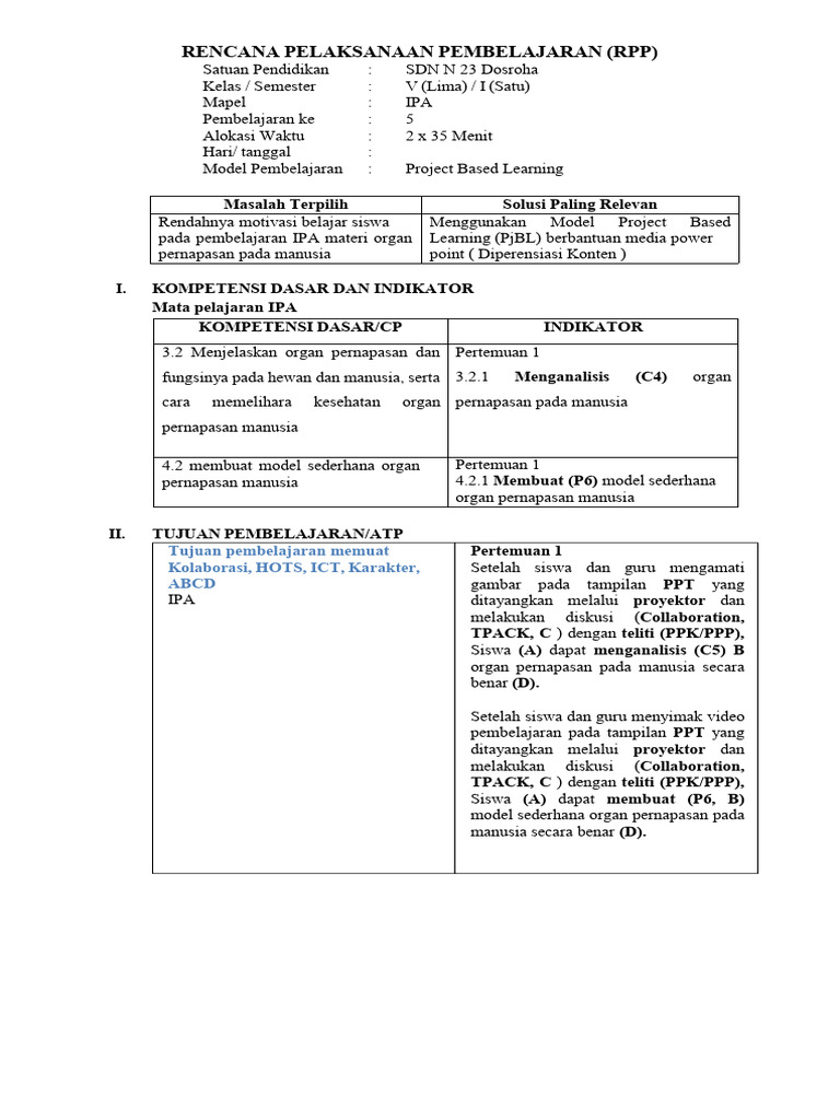 RPP Pse Sosial Emosional Kelas 5 | PDF