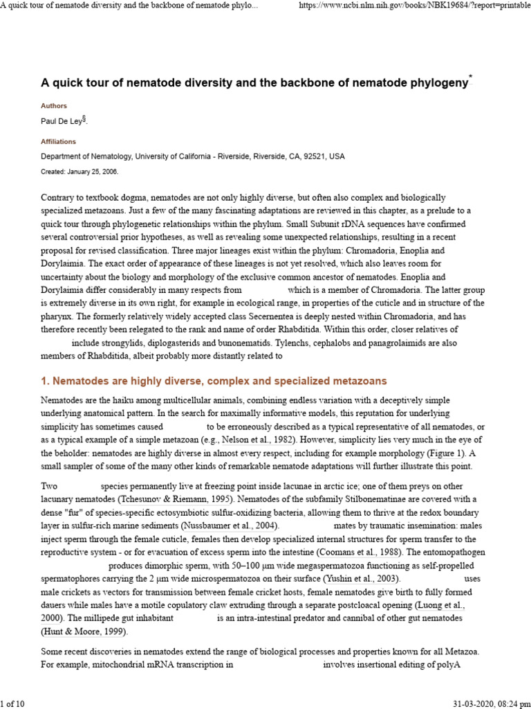 A Quick Tour of Nematode Diversity and The Backbone of Nematode ...