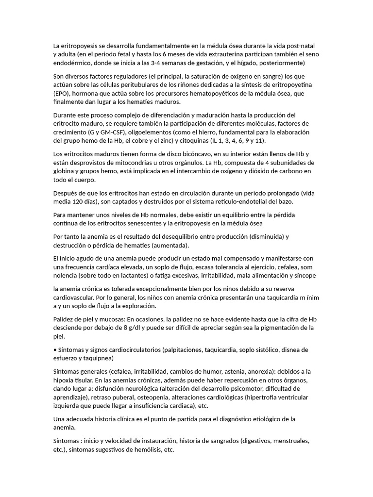La Eritropoyesis Se Desarrolla Fundamentalmente en La Médula Ósea ...