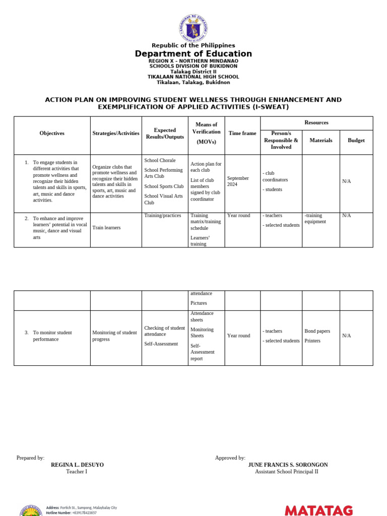 Actionplan MAPEH | PDF