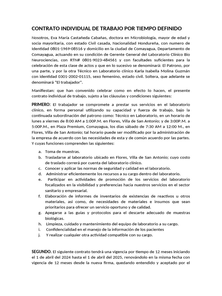 Contrato Individual de Trabajo Por Tiempo Definido | PDF