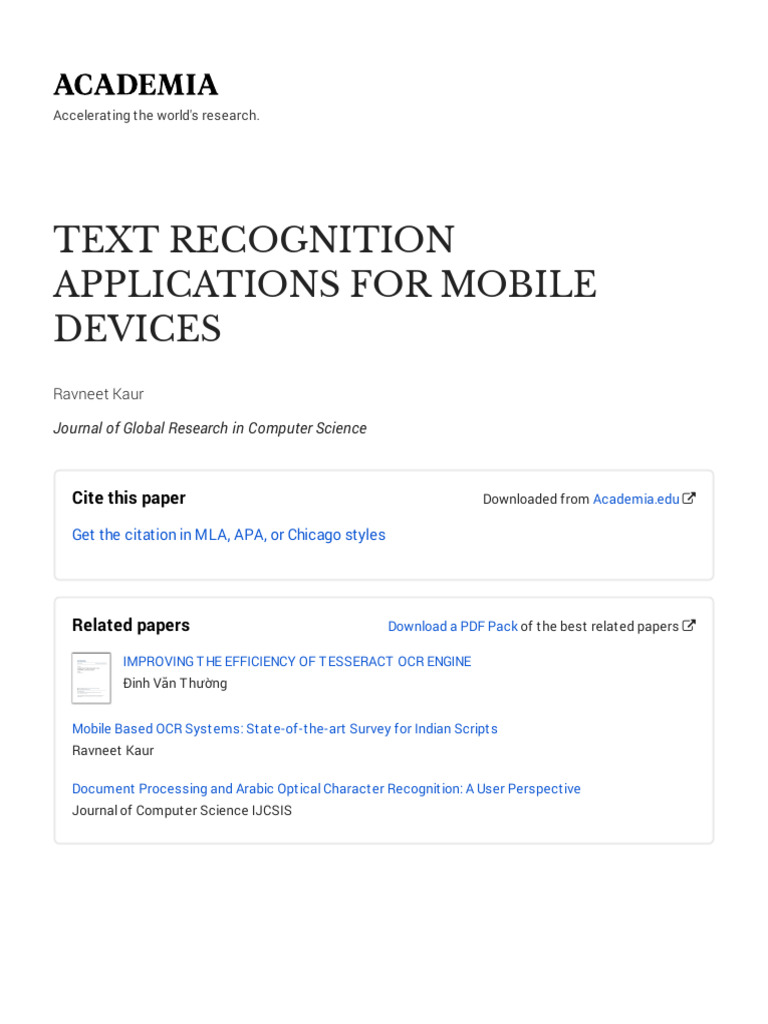 Text Recognition Applications For Mobile Devices-With-Cover-Page-V2 | PDF