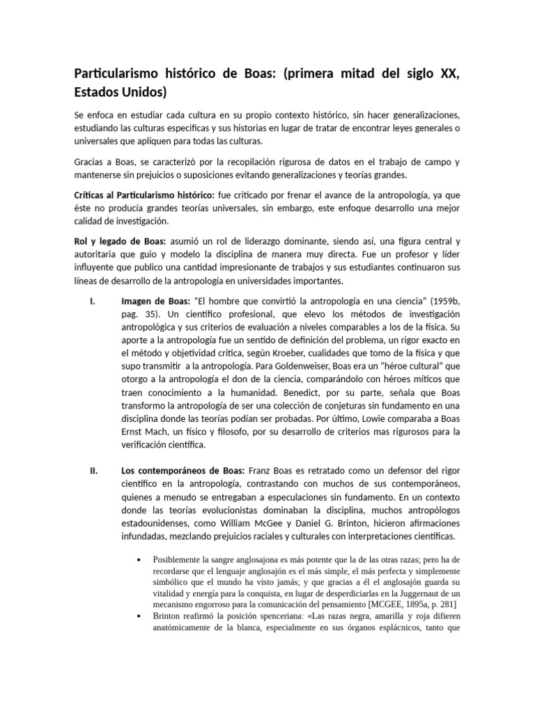 Particularismo Histórico de Boas | PDF | Antropología | Teoría