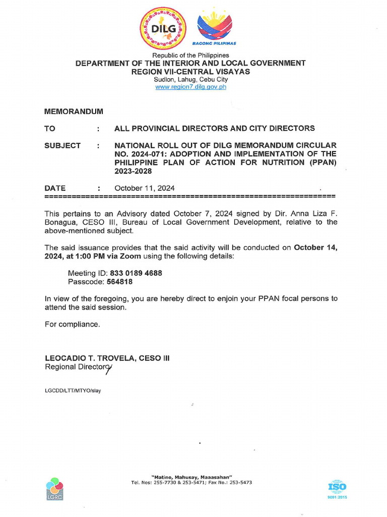 Advance Copy Memo - National Roll Out of DILG MC No 2024 071 | PDF