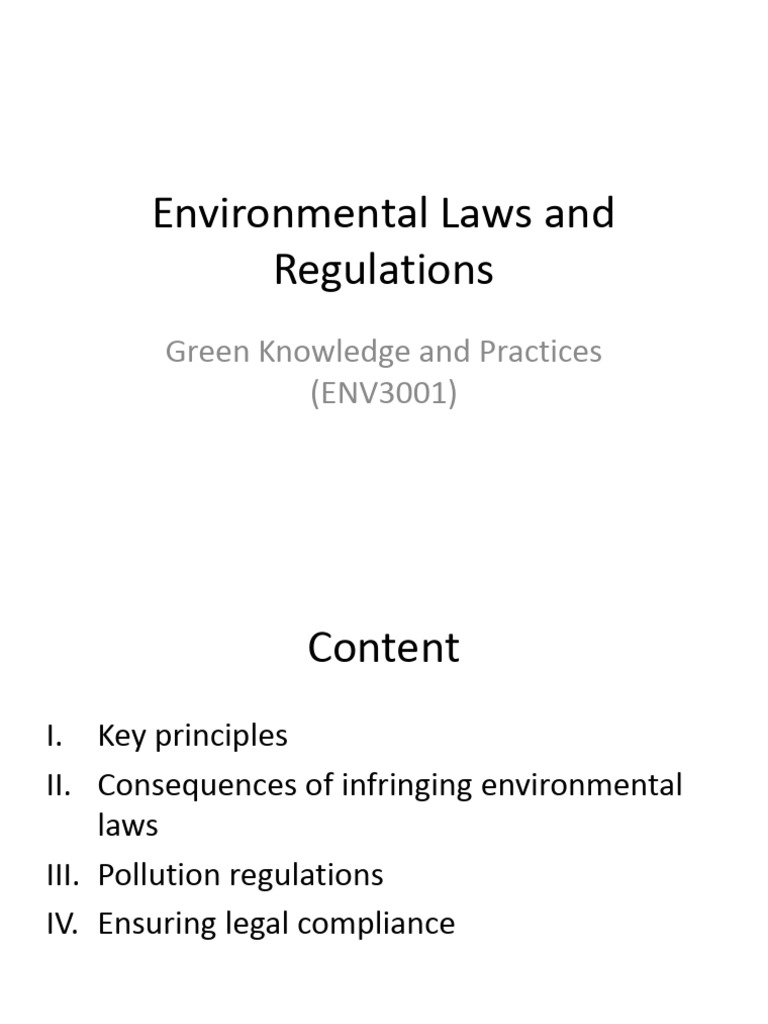 Topic 2 Environmental Laws and Regulations | PDF