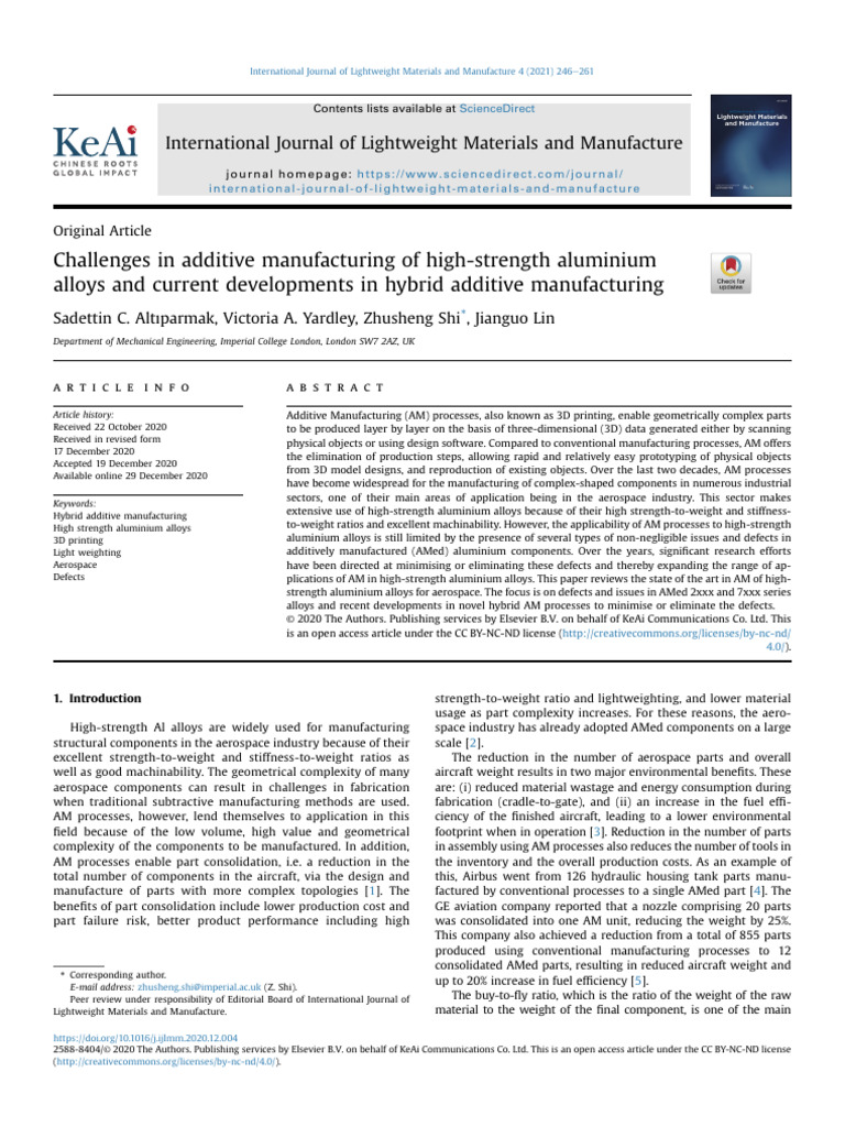 Challenges in Additive Manufacturing of High-Strength Aluminium | PDF