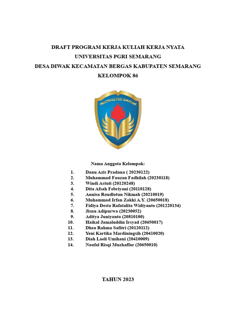 Contoh Draft Program Kerja Kuliah Kerja Nyata | PDF