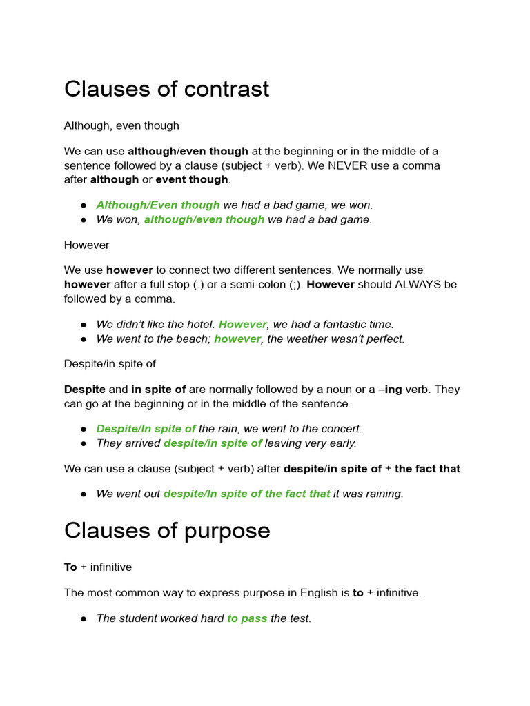 Clauses of contrast and purpose | PDF