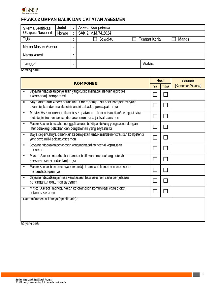 10 - FR - Ak.03 Umpan Balik Dan Catatan Asesmen | PDF