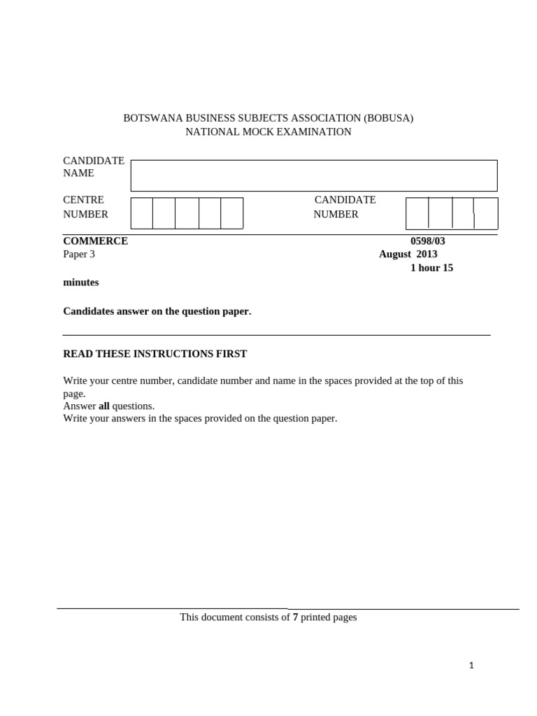 Commerce Paper 3 | PDF