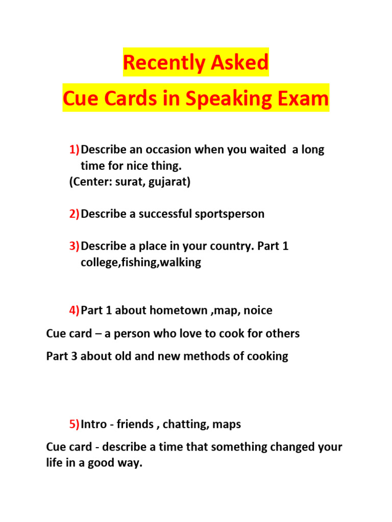 Recently Asked Cue Cards | PDF