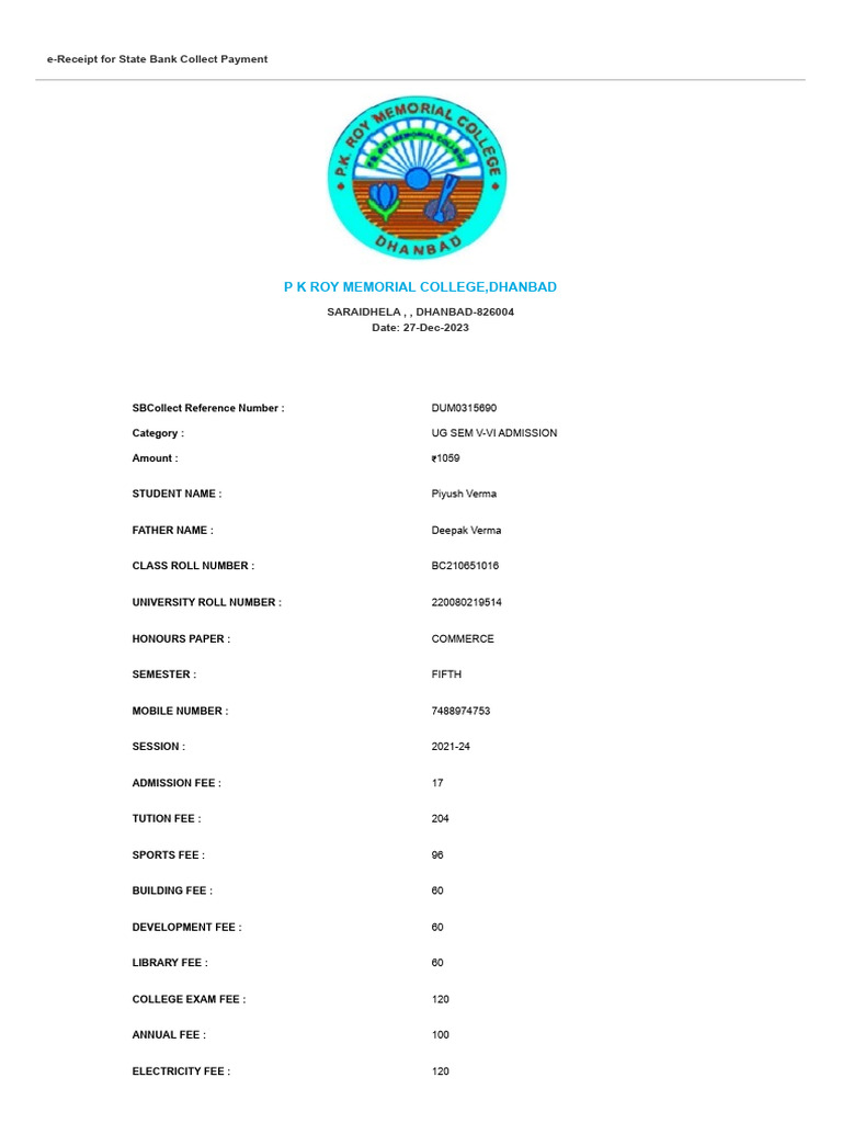 Sem 5 Clg Payment | PDF