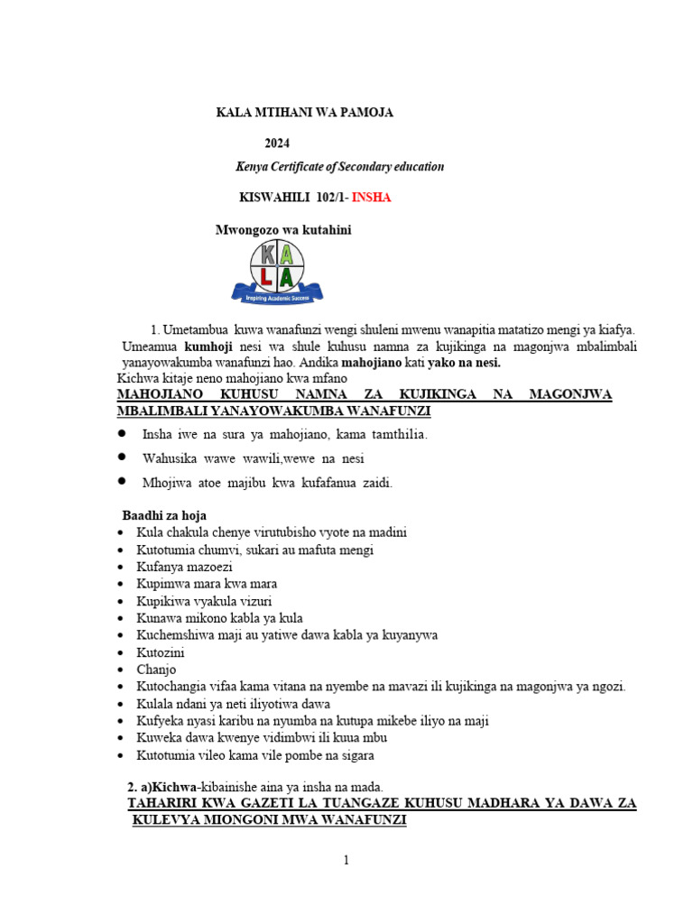 Kiswahili PP1 Mwongozo | PDF