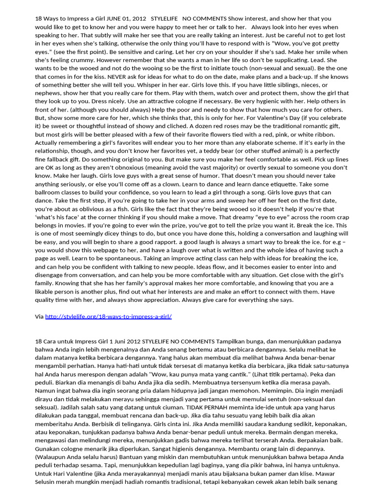 18 Ways To Impress A Girl JUNE 01 | PDF | Self-Improvement